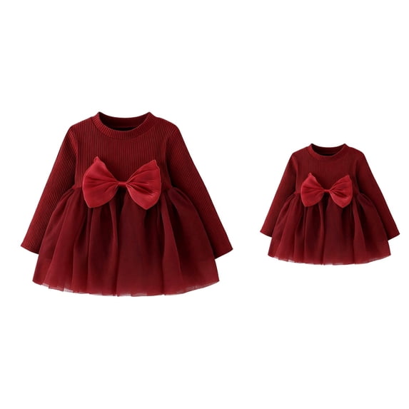 Girls Long Sleeve Princess Party Dress, Bow Tie Tulle Skirt, Kids ...