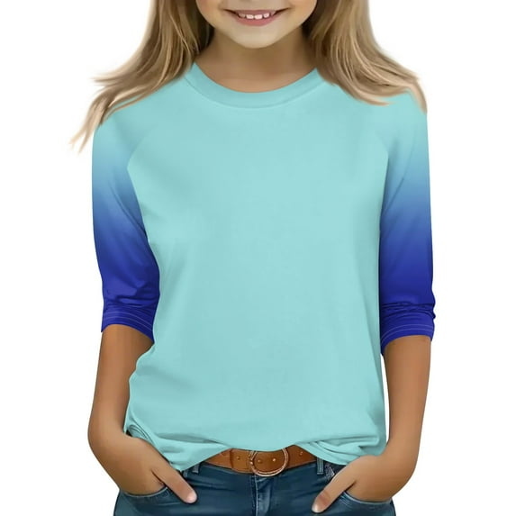 Girls Long Sleeve Raglan T-Shirts Kids Cute Gradient Patchwork Loose ...