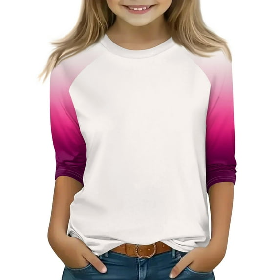 Girls Long Sleeve Raglan T-Shirts Kids Cute Gradient Patchwork Loose ...