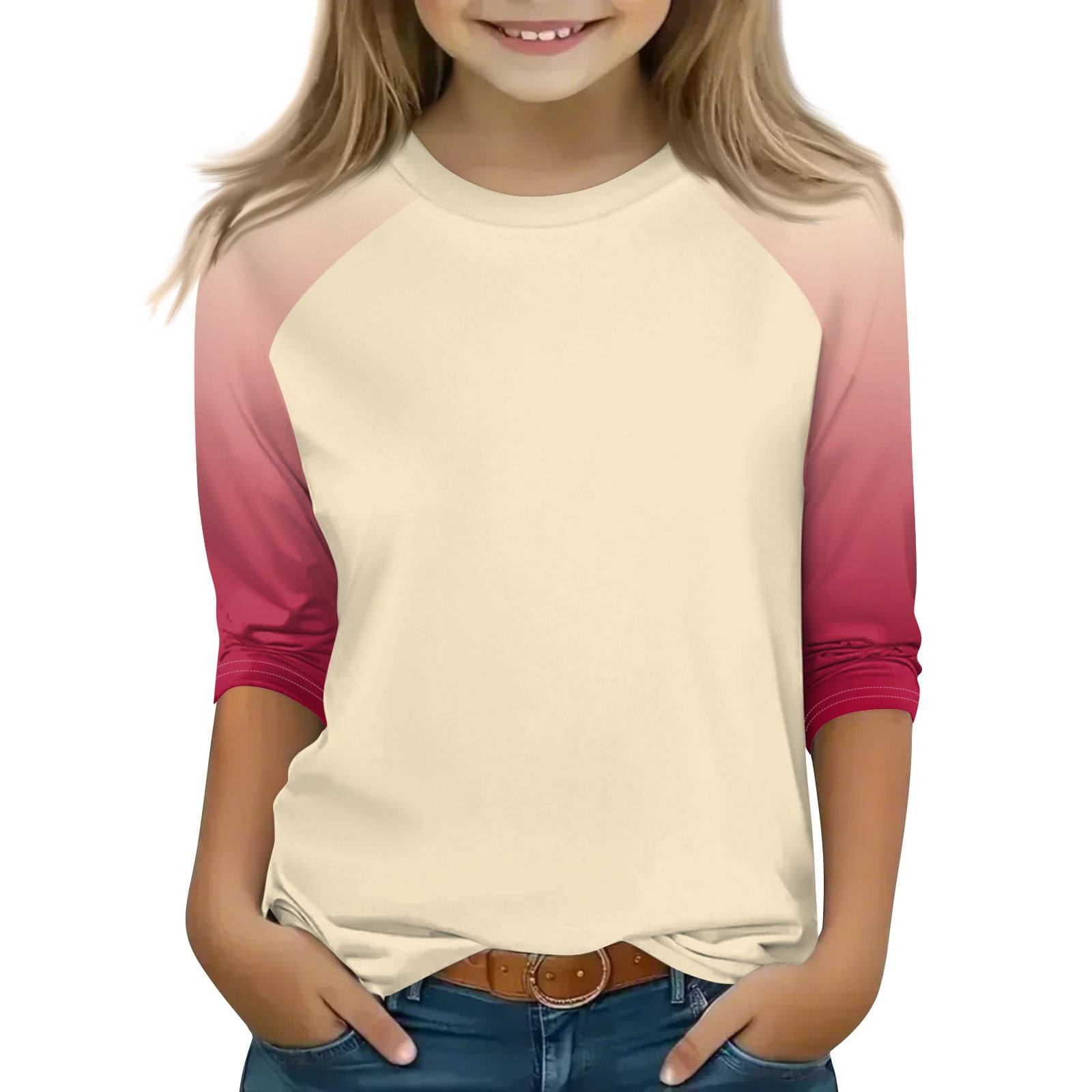 Girls Long Sleeve Raglan T-Shirts Kids Cute Gradient Patchwork Loose ...