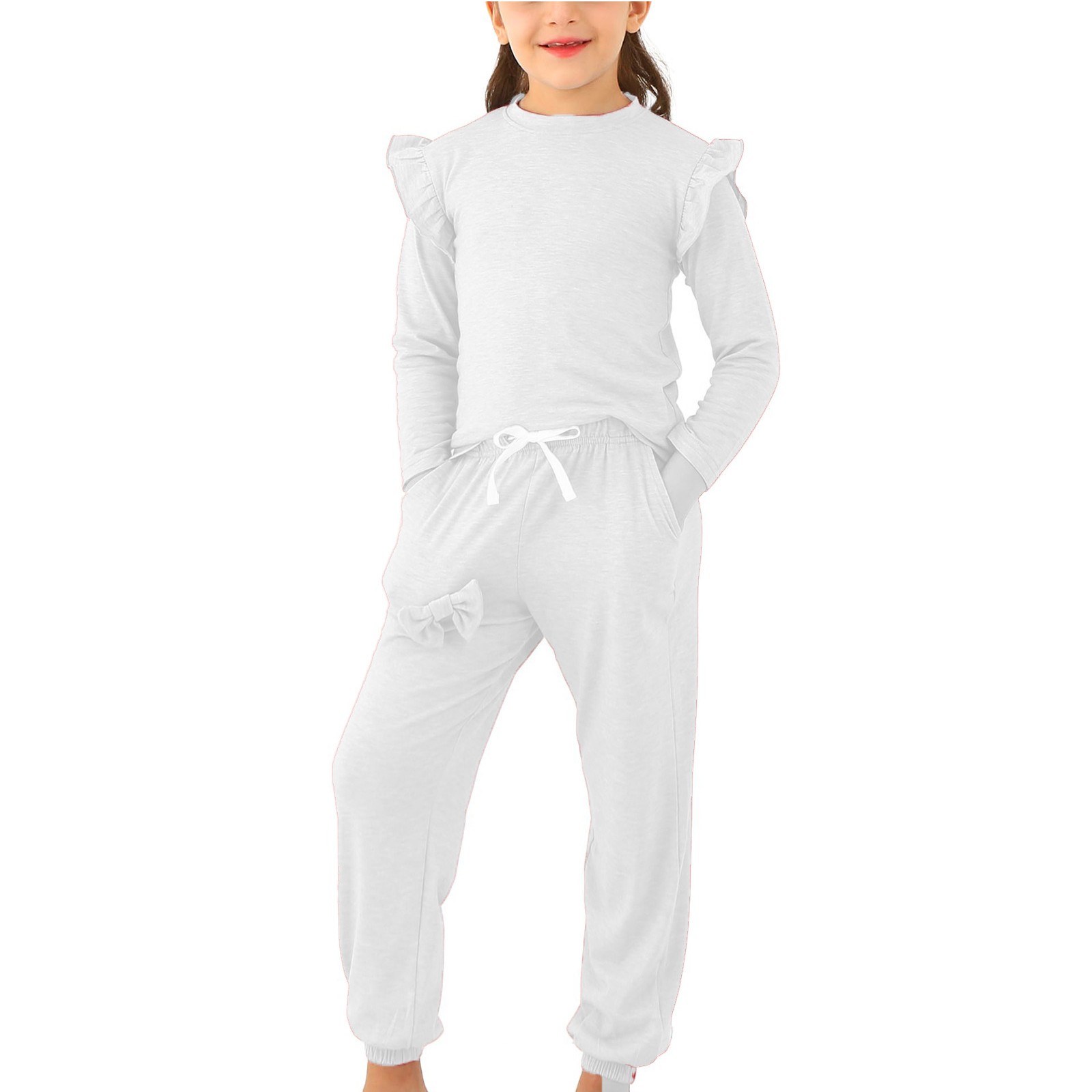 Girls' Long Sleeve Ruffle Pajama Set Soft Cotton Sleepwear with Elastic ...