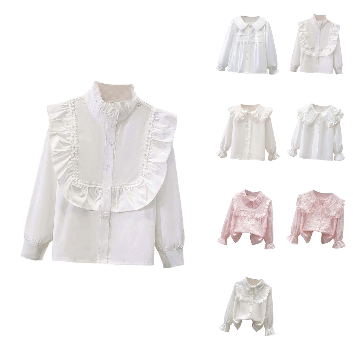 Girls Long Sleeve Ruffled Button Down Blouse – Elegant Lace Party ...