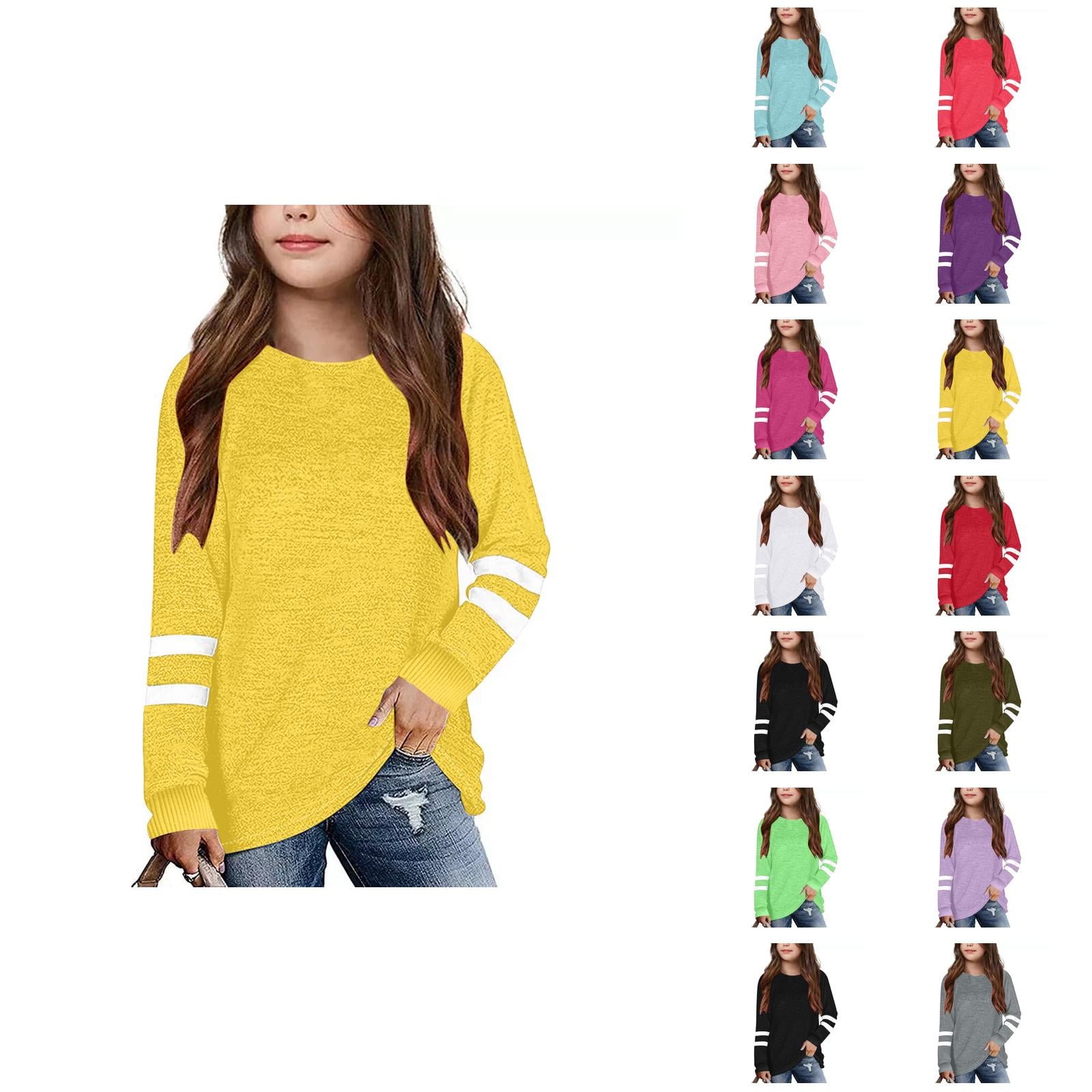 Girls Long Sleeve Shirts 2025 Spring Fall Fashion Crew Neck Cute Color ...