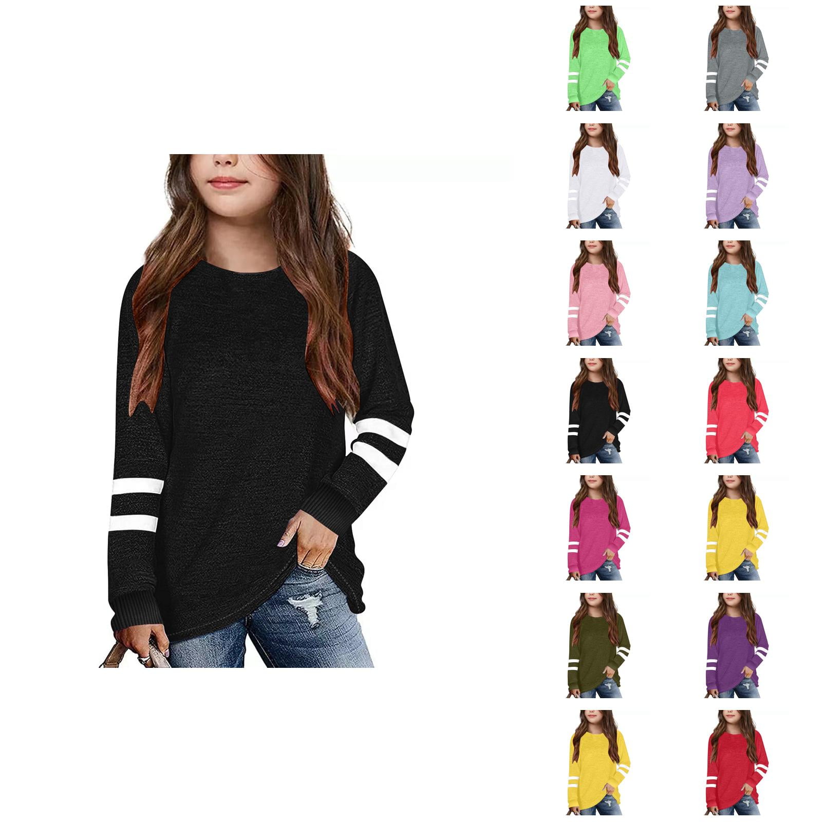 Girls Long Sleeve Shirts 2026 Spring Fall Casual Cute Crewneck Color ...