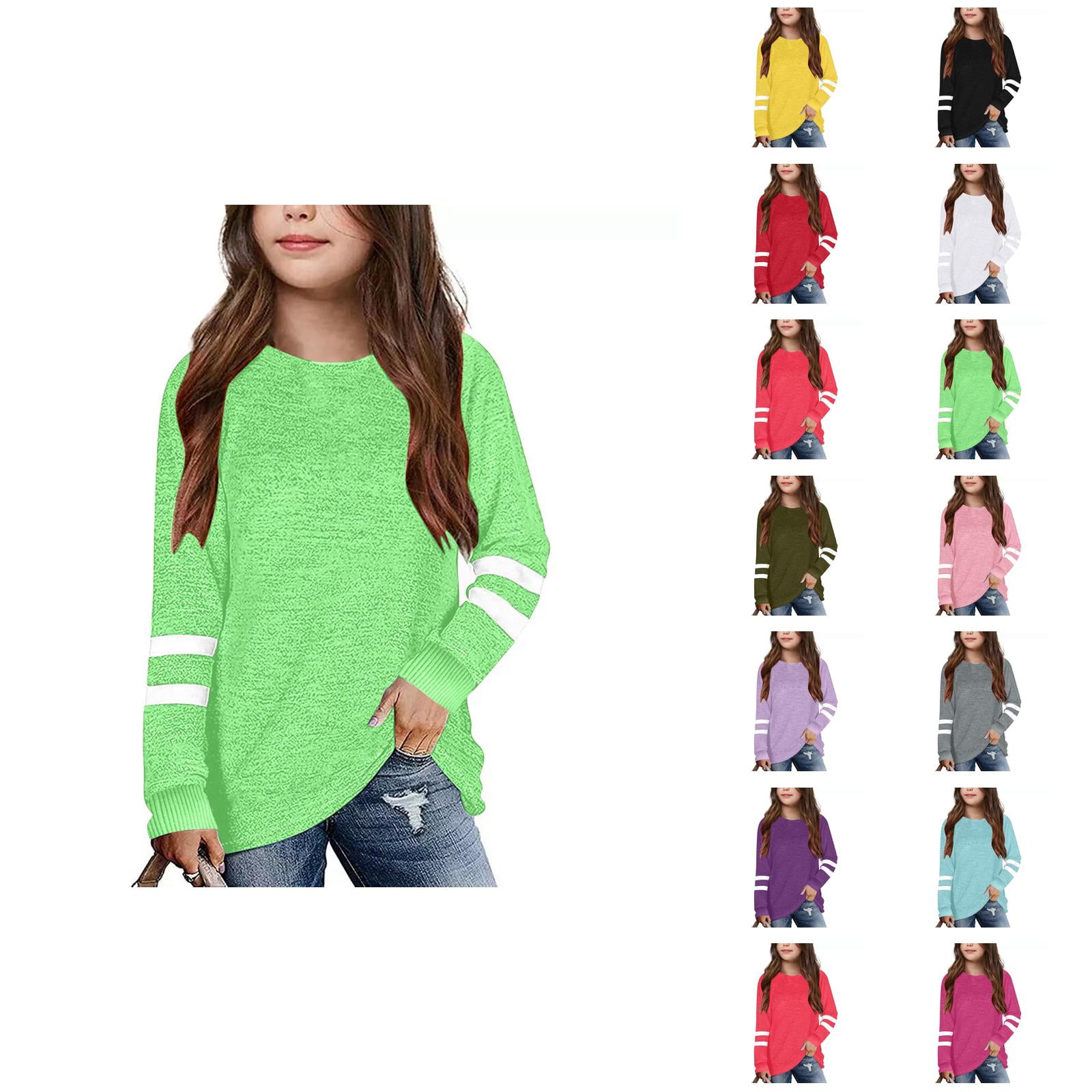 Girls Long Sleeve Shirts 2026 Spring Fall Fashion Cute Crew Neck Color ...