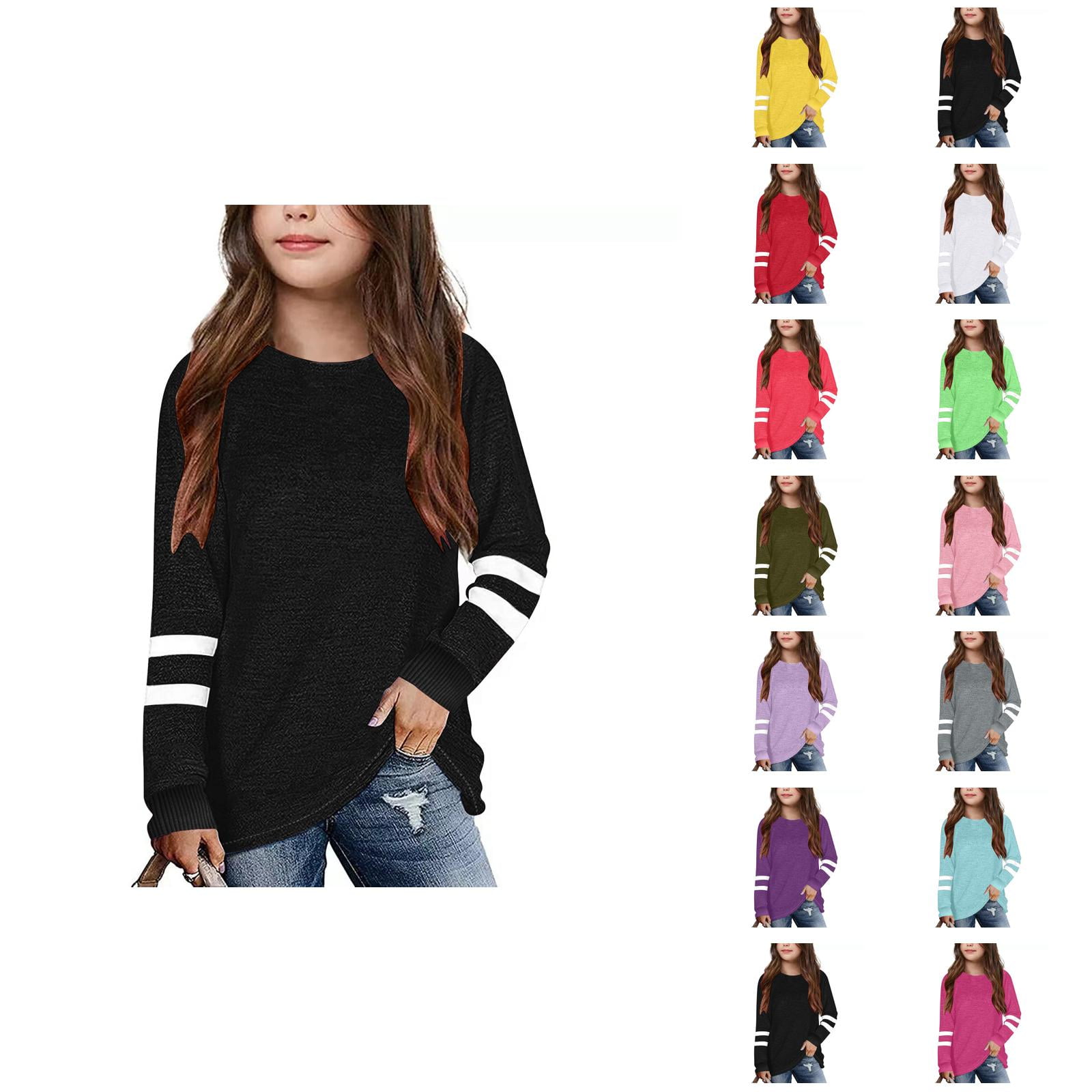 Girls Long Sleeve Shirts 2026 Spring Fall Fashion Cute Crew Neck Color ...
