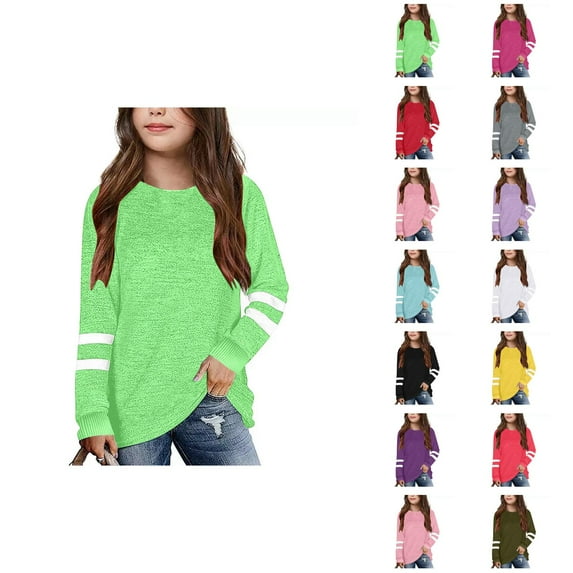 Girls Long Sleeve Shirts 2026 Spring Fall Fashion Cute Crewneck Color ...
