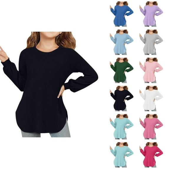 Girls Long Sleeve Shirts 2026 Trendy Spring Fall Cute Crewneck Curved ...
