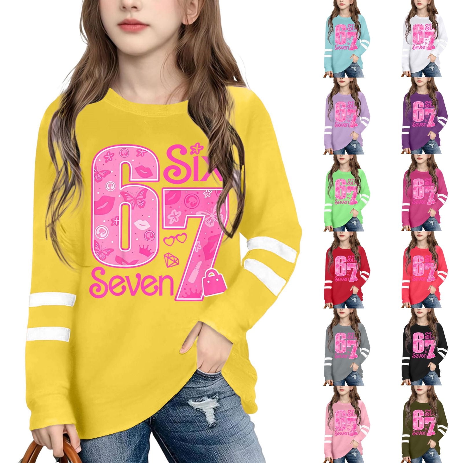 Girls Long Sleeve Shirts Basic Winter 67 Graphic Crewneck Fall Winter ...