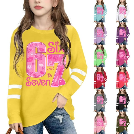 Girls Long Sleeve Shirts Basic Winter 67 Graphic Crewneck Fall Winter ...