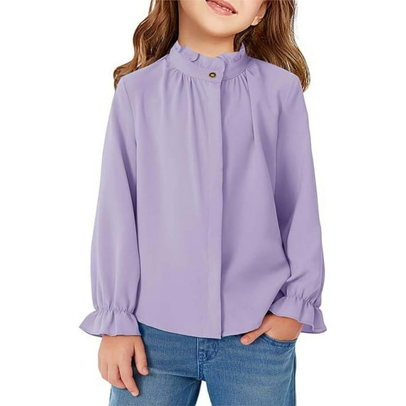 Girls Long Sleeve Shirts Birthday Blouses Kids Cute Puff Sleeve Ruffle ...