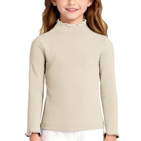 Girls Long Sleeve Shirts Casual Mock Neck Lettuce Trim Slim Fit Solid ...