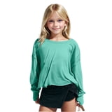 Girls Long Sleeve Shirts Cute Fashion Crop Tops Preppy Youth Summer ...