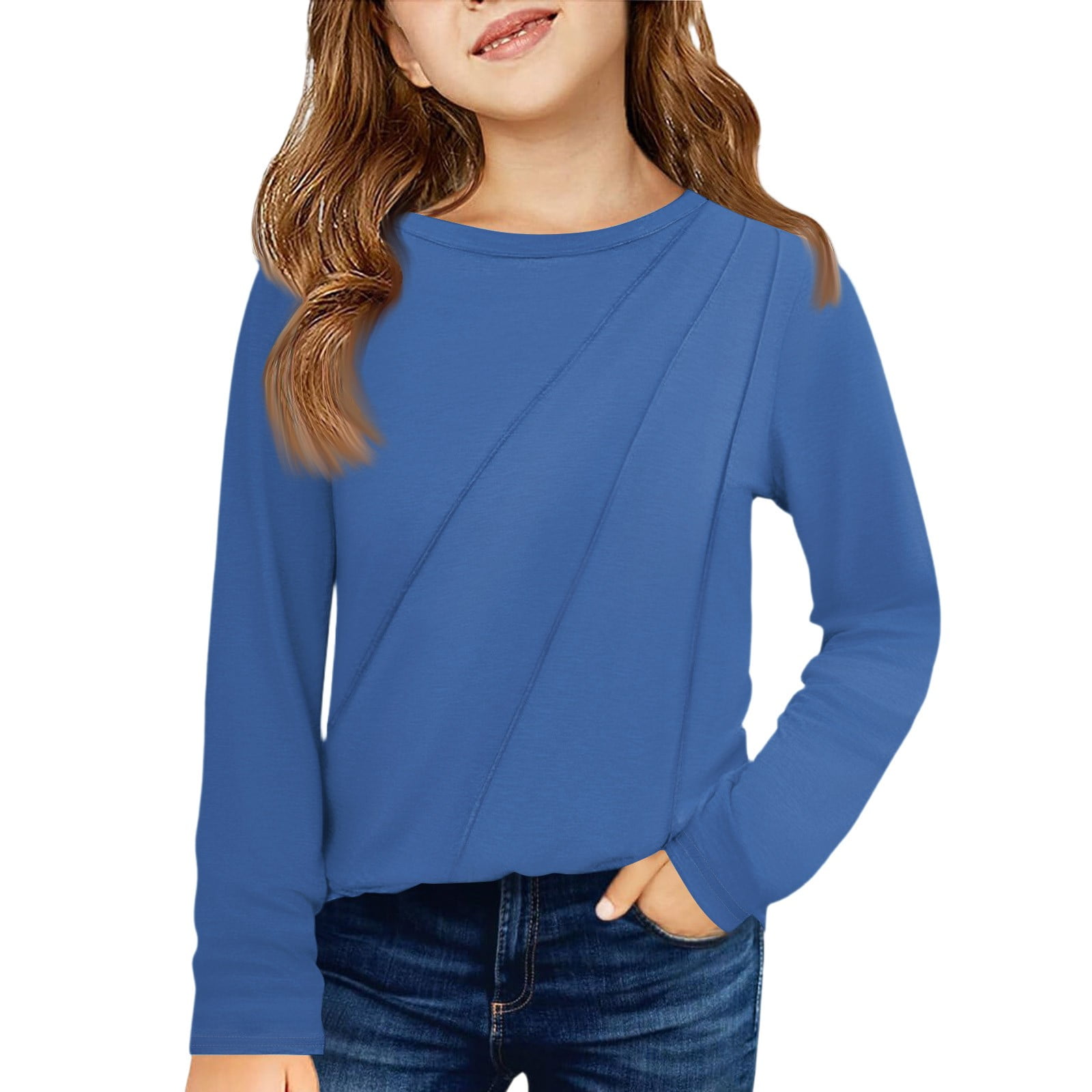 Girls Long Sleeve Shirts Kids Crewneck Layering Tunic Tops Fashion ...