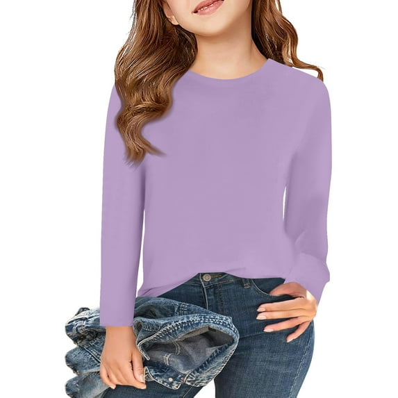 Girls Long Sleeve Shirts Kids Crewneck T-Shirts Fall Tops Tees Light ...