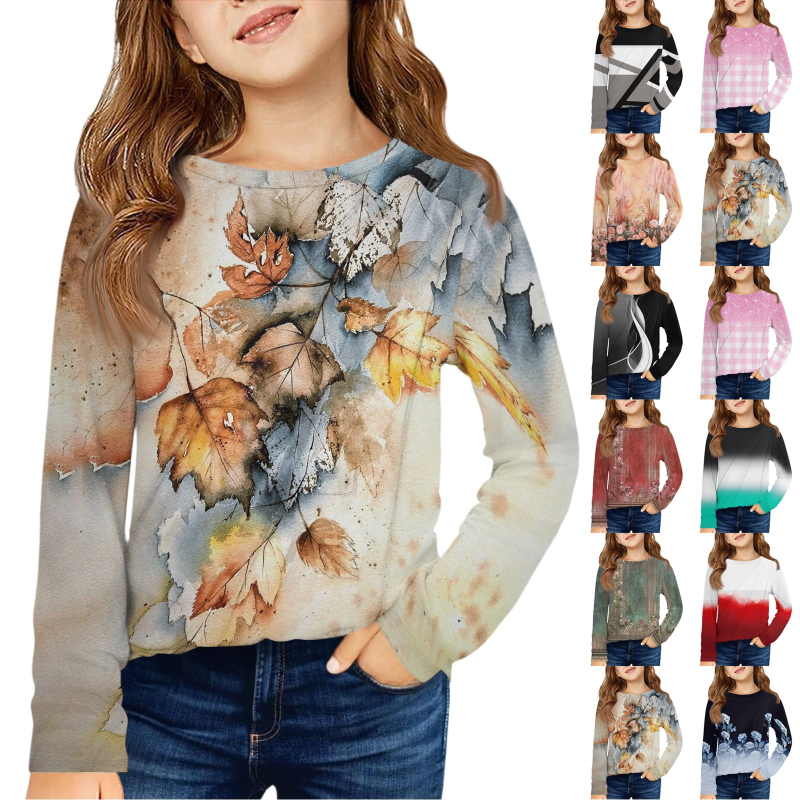 Girls Long Sleeve Shirts Pleated Crewneck Spring Fashion Tops Casual ...