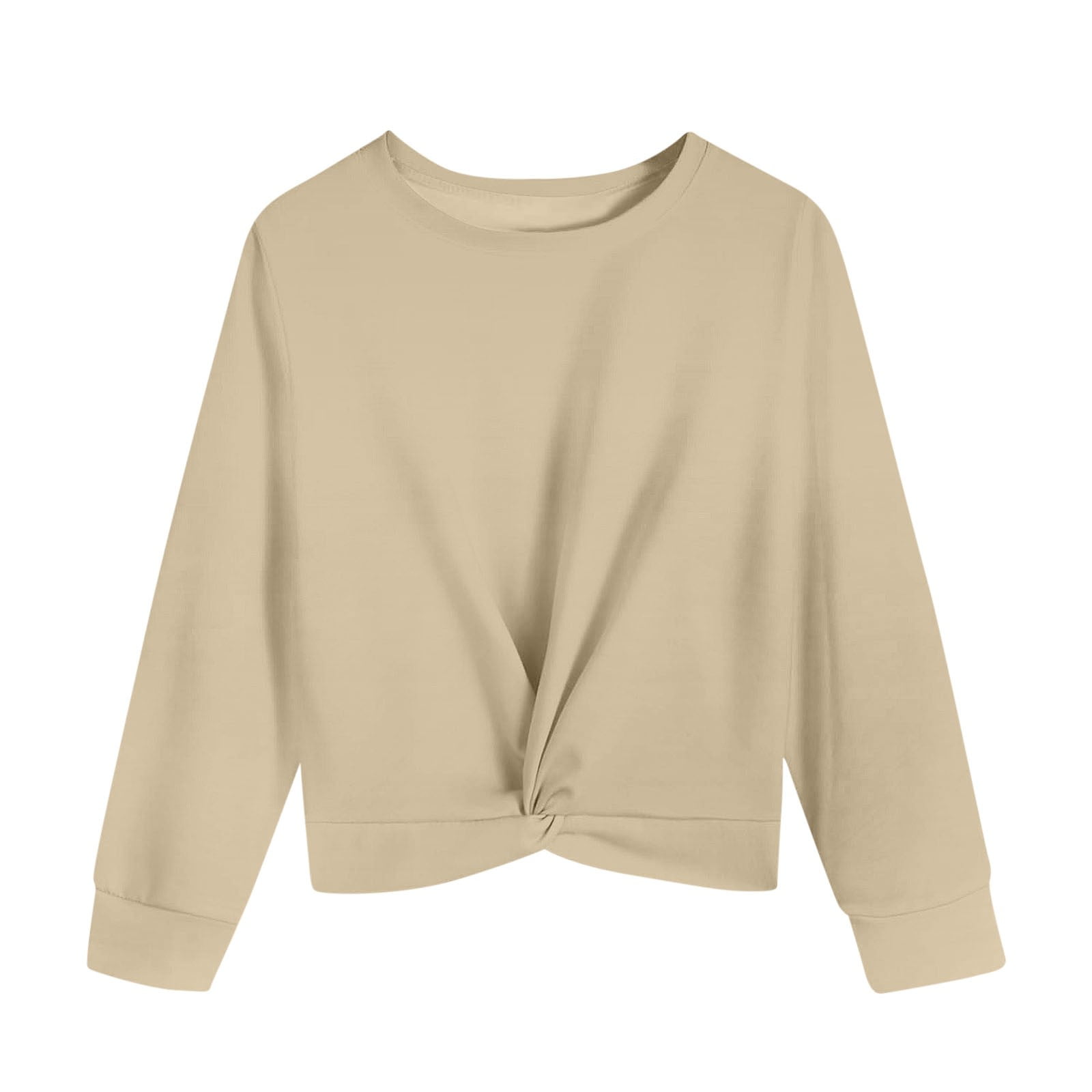 Girls Long Sleeve Shirts Twist Front Knot Crewneck Tops Spring Fall