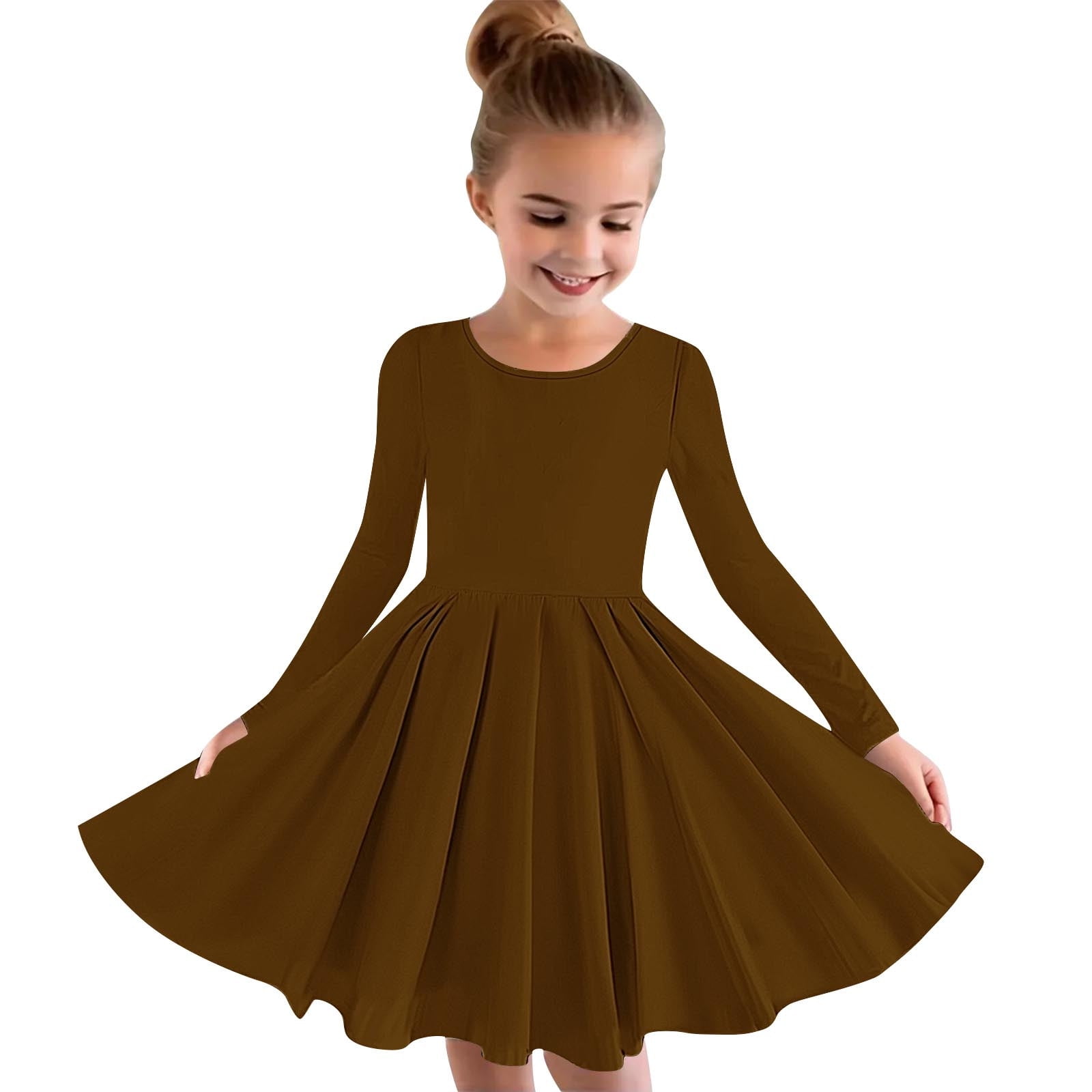 Girls Casual Dress Girls Long Sleeve Stretchy Dress A Line Skater ...