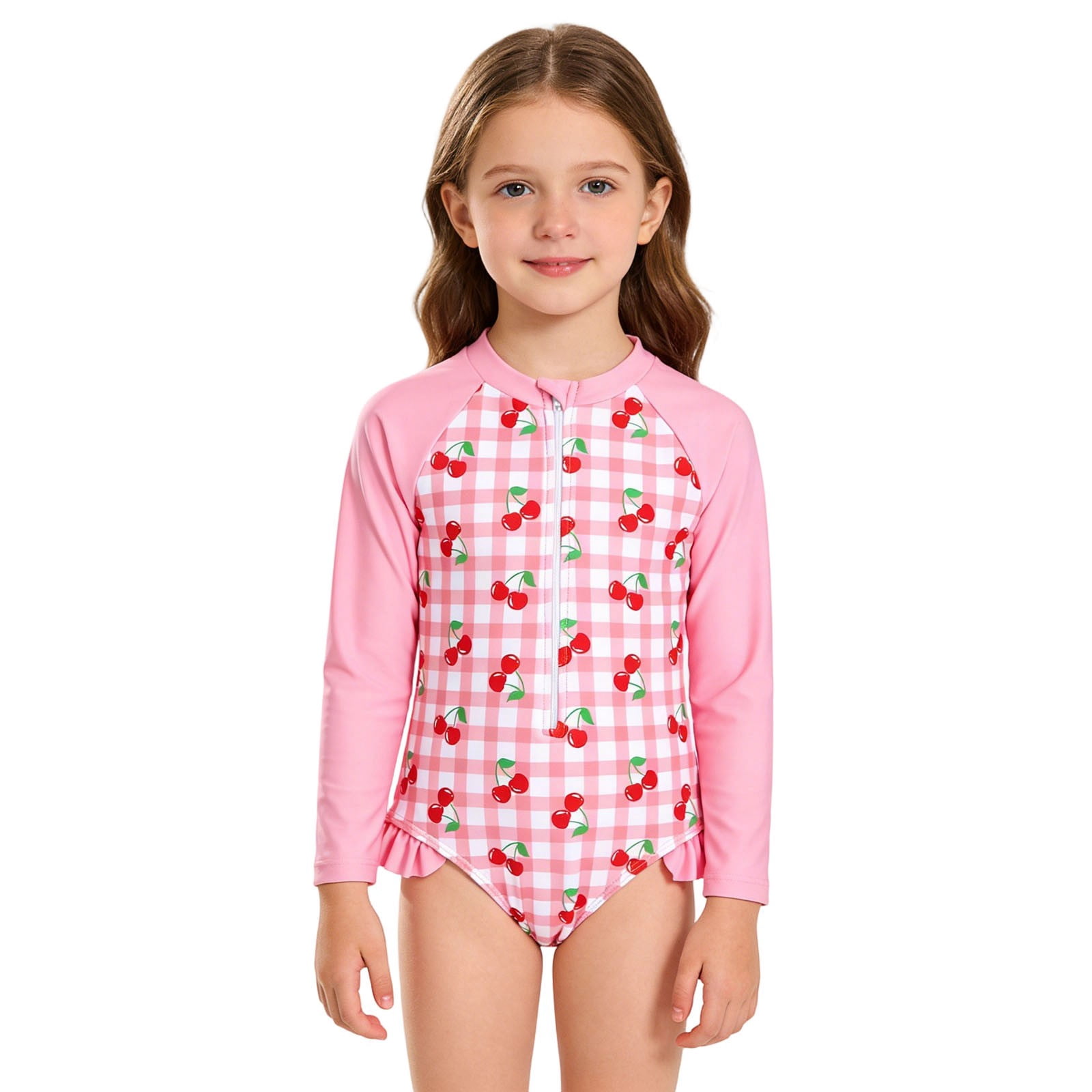 Girls' Long Sleeve Swimsuit For Girls Gradient Scale Cherry Print With ...