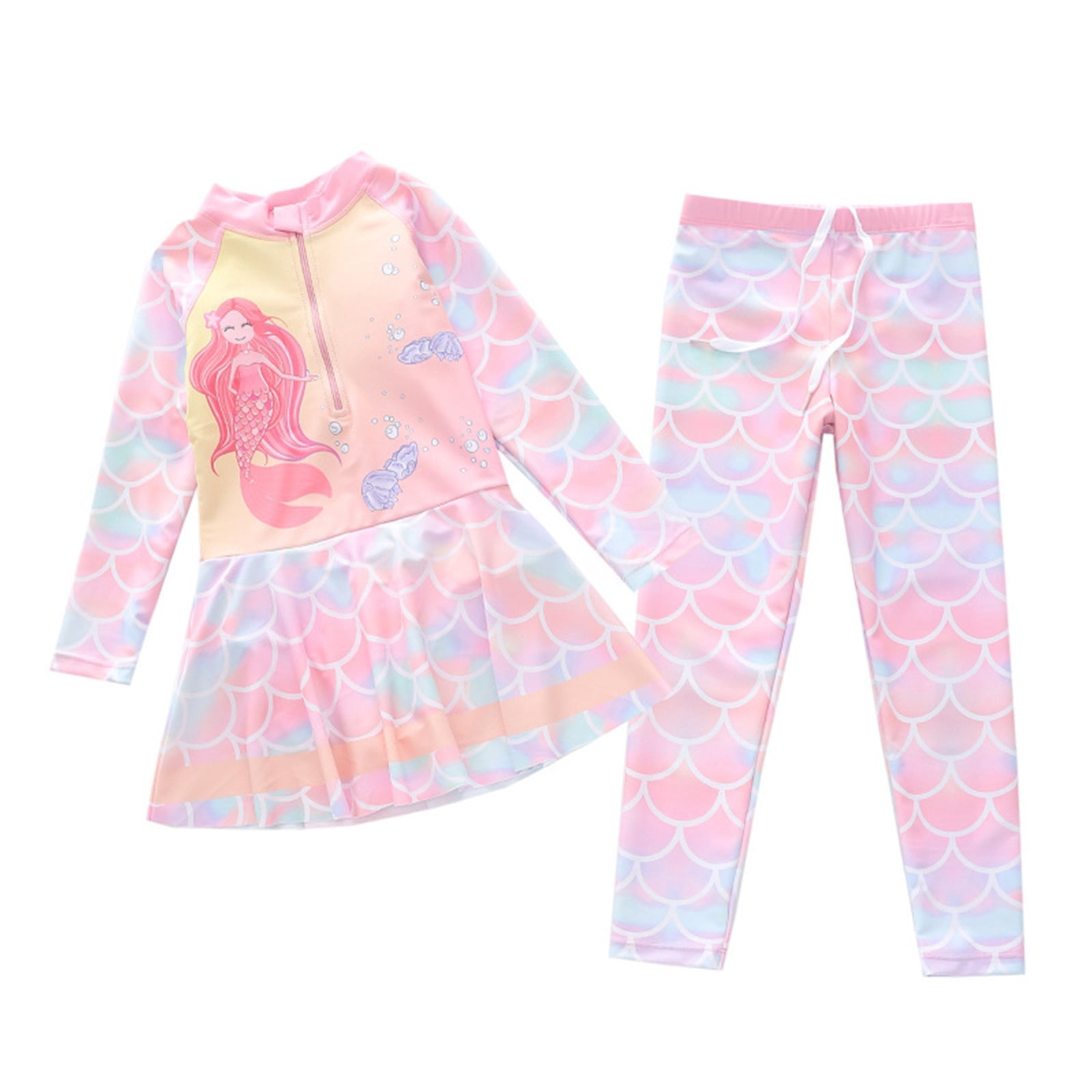 Girls Long Sleeve Swimsuit With Rash Guard Bottoms Sun Swimwear For ...