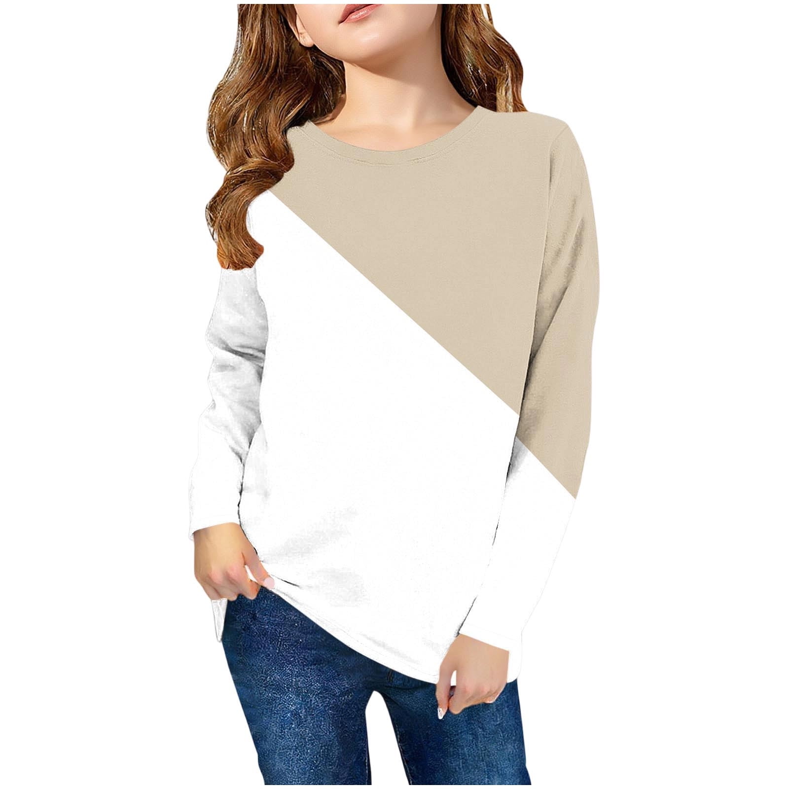 Girls Long Sleeve T Shirts Kids Spring Summer Crewneck Color Block ...