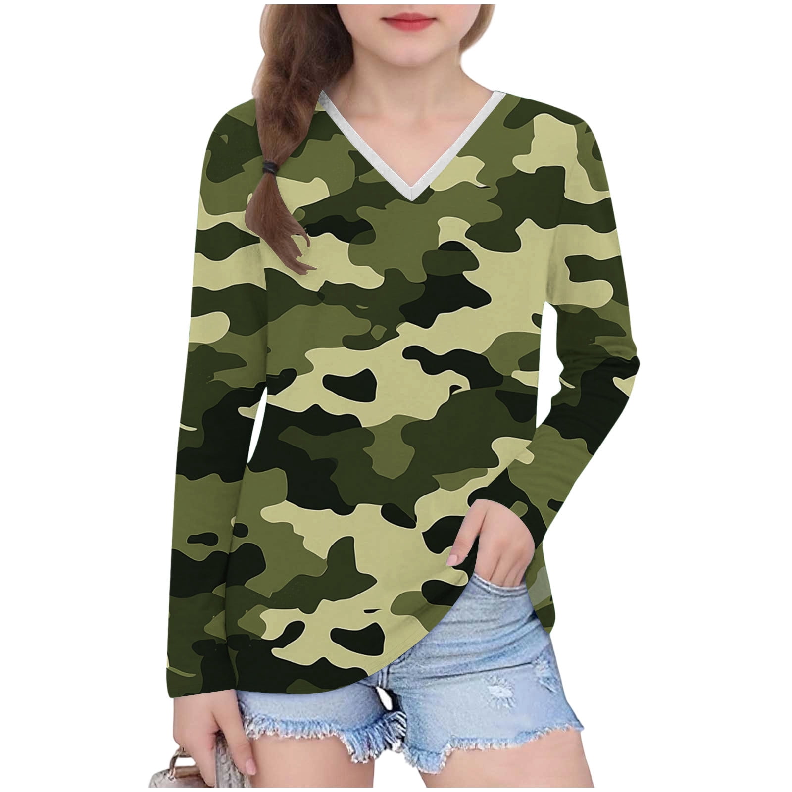 Girls' Long Sleeve T-shirts Graphic Tees Printed V Neck Casual Fashion ...