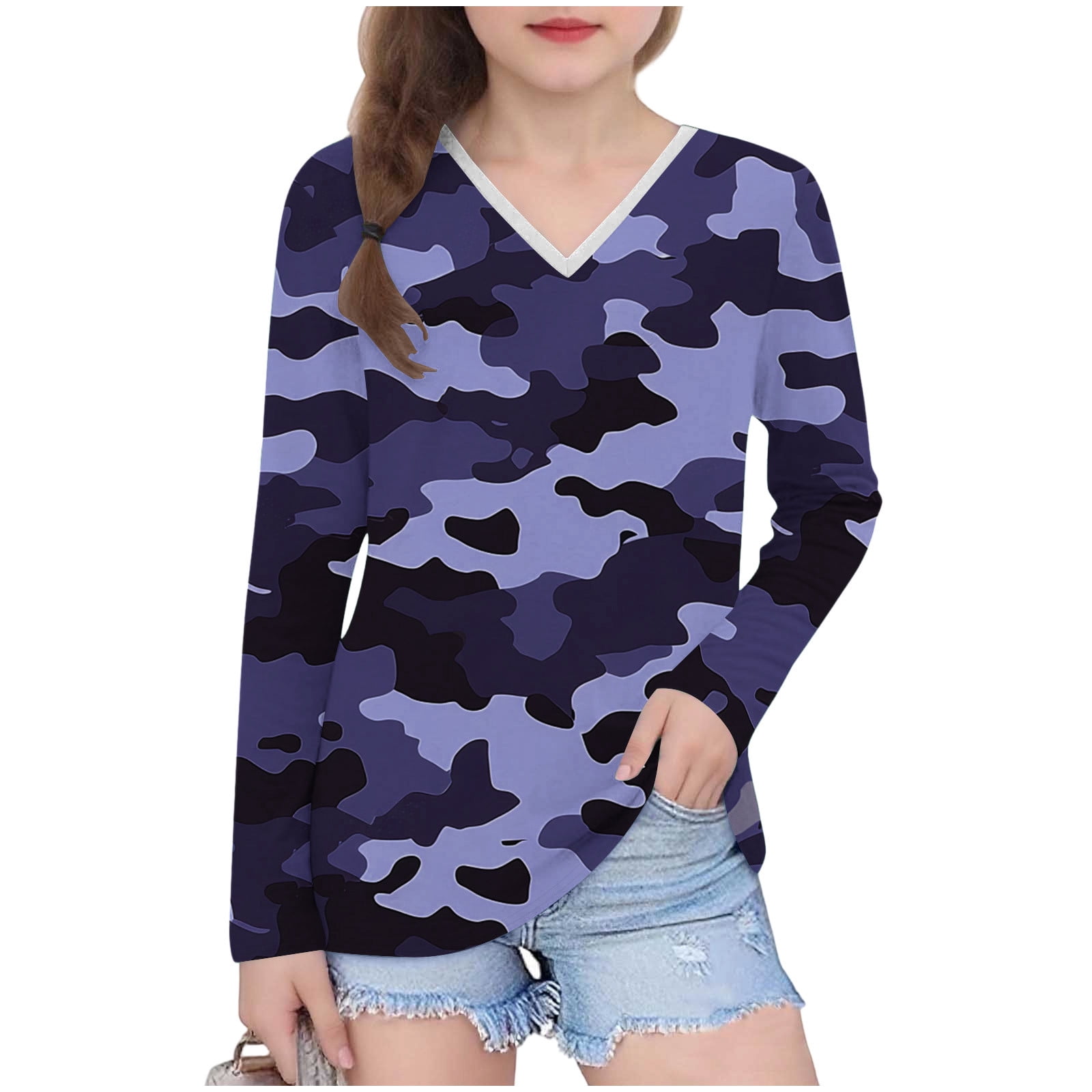 Girls' Long Sleeve T-shirts Graphic Tees Printed V Neck Casual Fashion ...