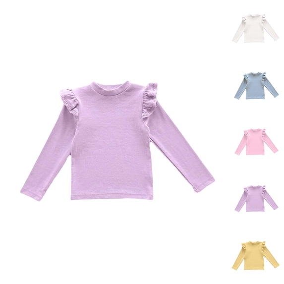 Girls Long Sleeve Tops with Elegant Lace Detail Lightweight Crew Neck ...