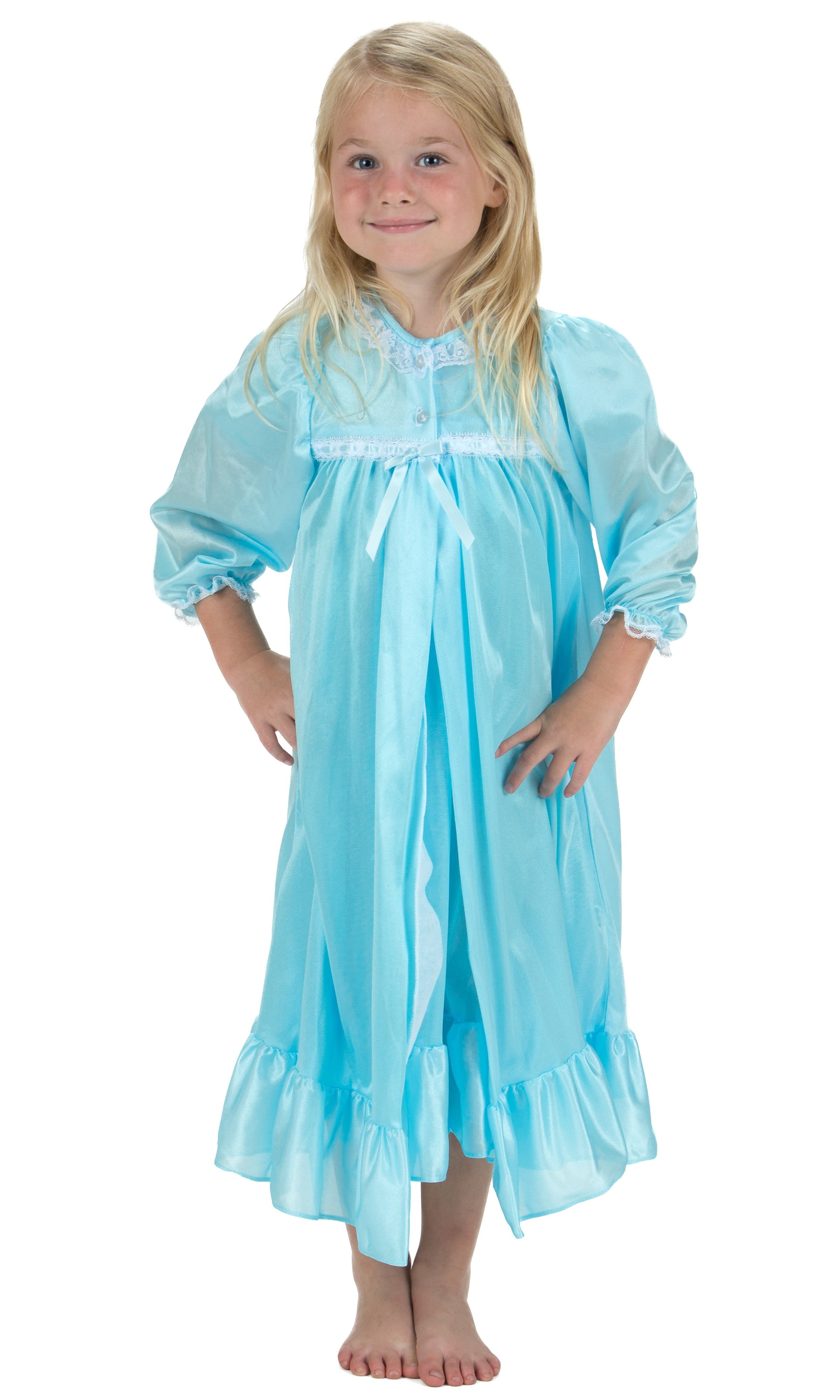 Girls Long Sleeve Traditional Peignoir Set in Solid Colors, 2T - 14 ...