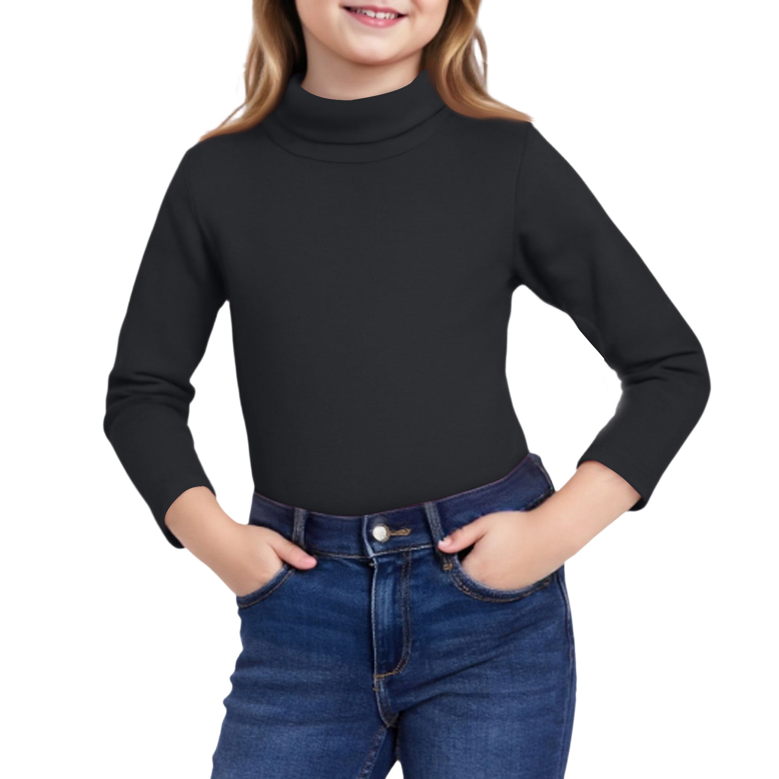 Girls Long Sleeve Turtleneck Top Soft Cotton Knit Pullover Basic Solid ...