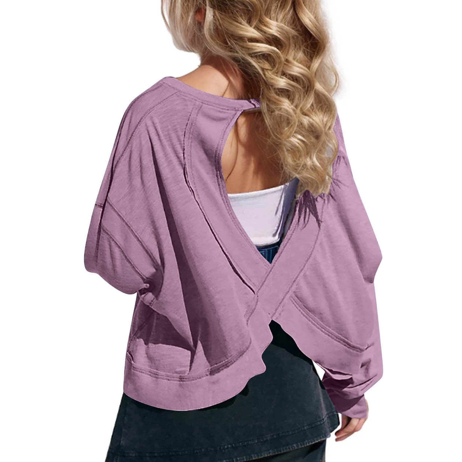 Girls Long Sleeve Workout Shirts Casual Yoga Open Back Tops Y2k ...