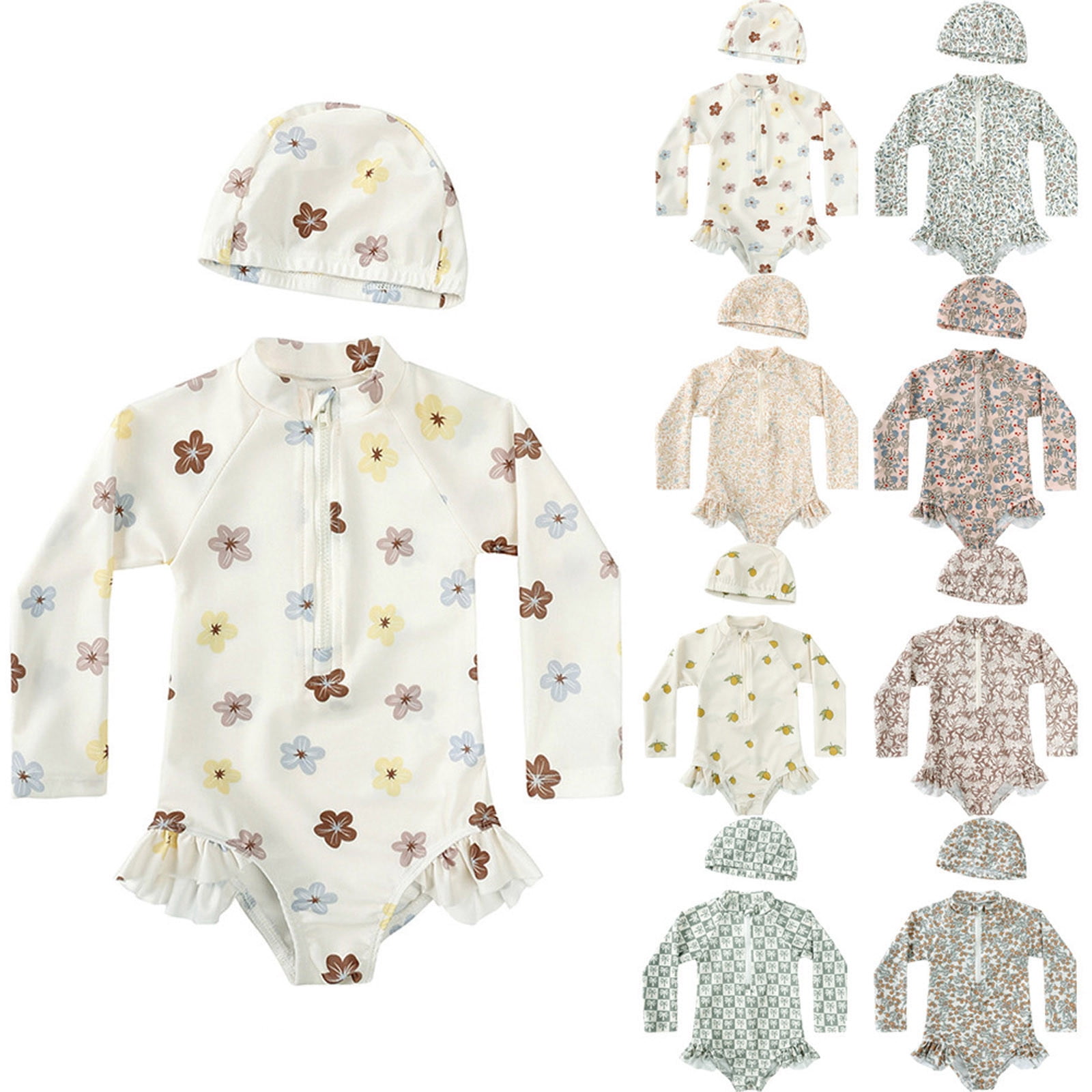 Girls' Long Sleeved Rash Guard Sets Swimsuit Floral Print Sun ...