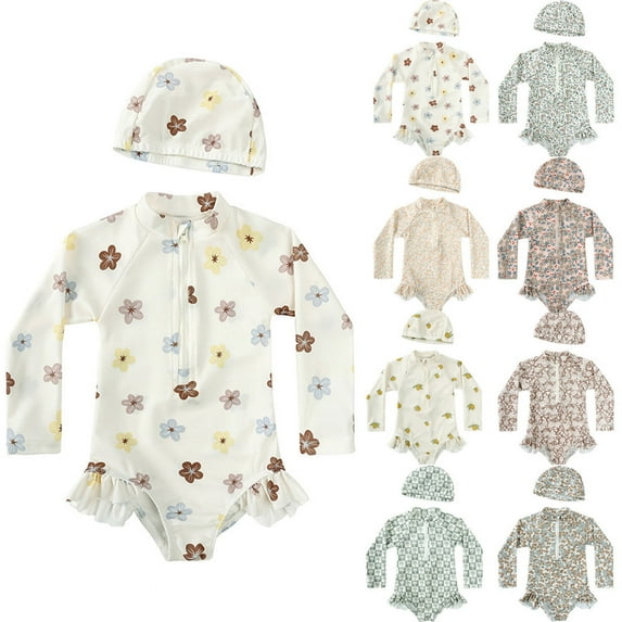 Girls' Long Sleeved Rash Guard Sets Swimsuit Floral Print Sun ...