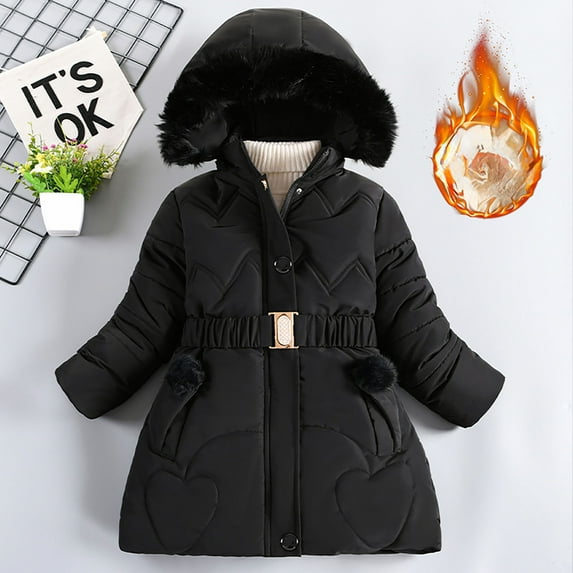 Girls Long Thickened Fashion Padded Winter Jacket – Faux-Fur Hooded ...