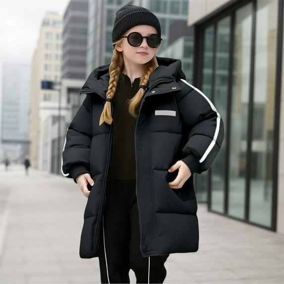 Girls Long Warm Winter Jacket Hooded Padded Coat – Windproof Outdoor ...