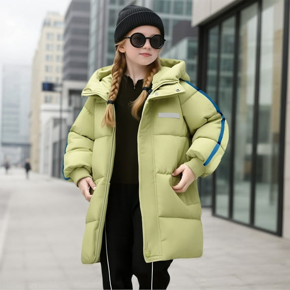 Girls Long Warm Winter Jacket Hooded Padded Coat – Windproof Outdoor ...