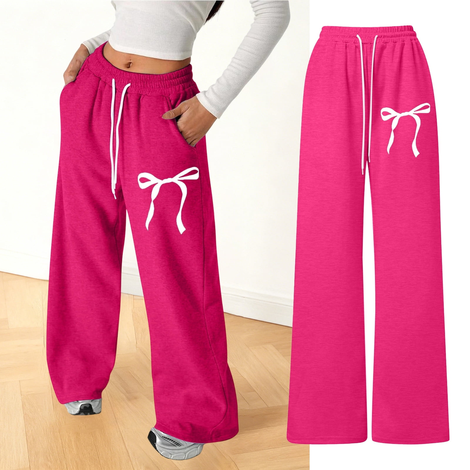 Girls Loose Fit Jogger Pants with Bow Back Pocket Straight Leg Casual ...