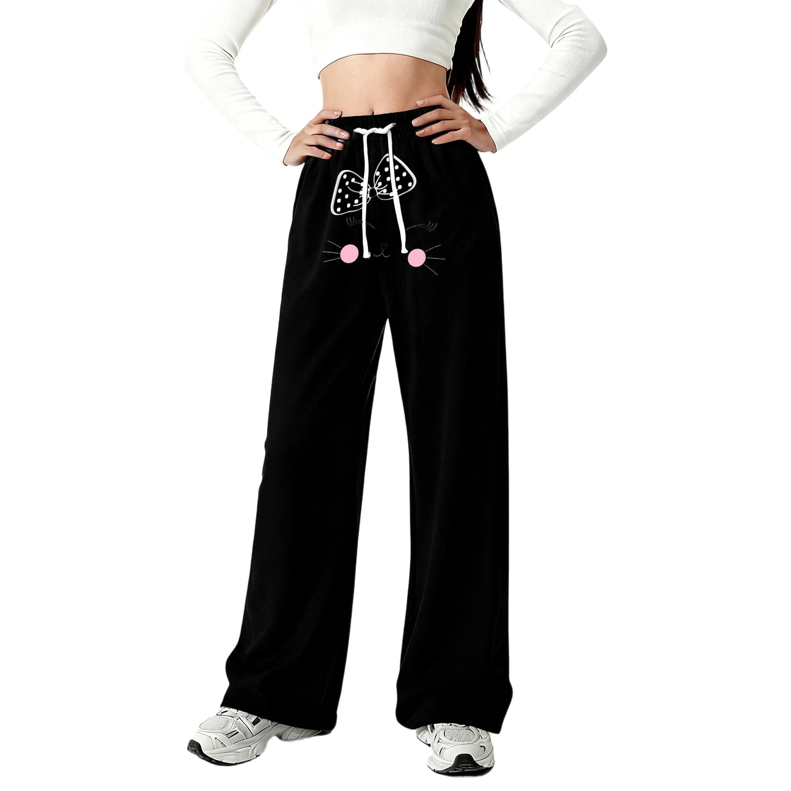 Girls Loose Wide Leg Sweatpants With Bow And Letter Print Casual ...