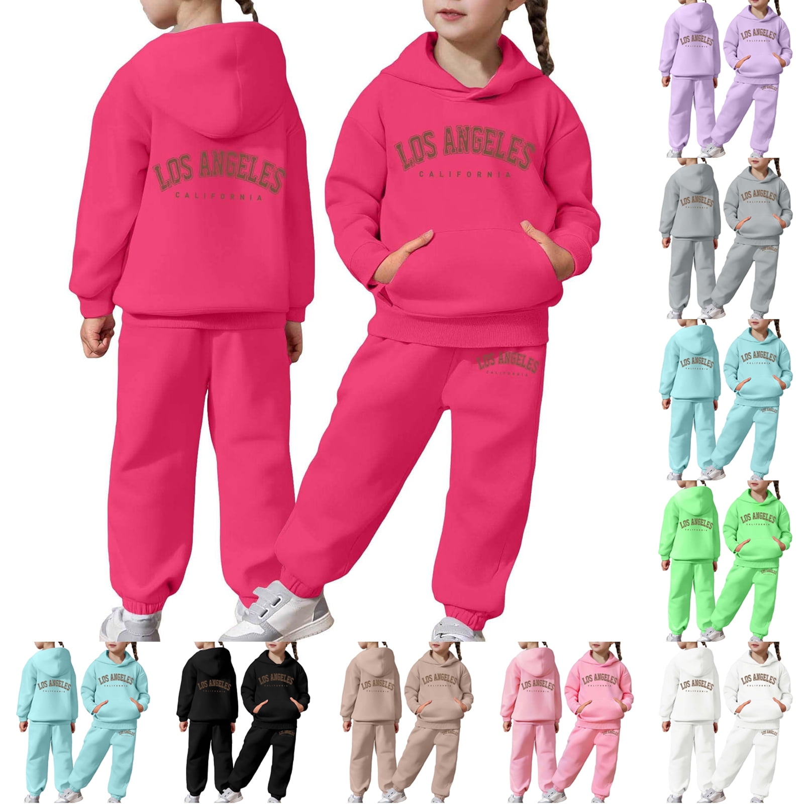 Girls Los Angeles Hoodie Set - "LA" Lettering Hoodie & Matching Joggers ...