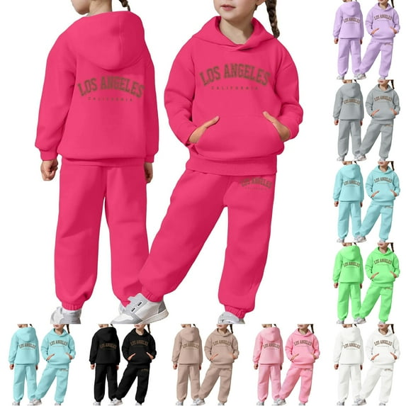 Girls Los Angeles Hoodie Set - "LA" Lettering Hoodie & Matching Joggers ...