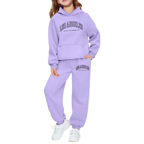 Girls' Los Angeles-Inspired Letter Print Hoodie and Sweatshirt Set for ...