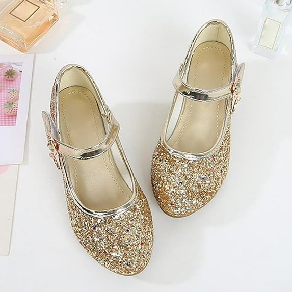 Girls Low Heels Princess Shoes Glitter Sequins Mary Jane Shoes Color ...