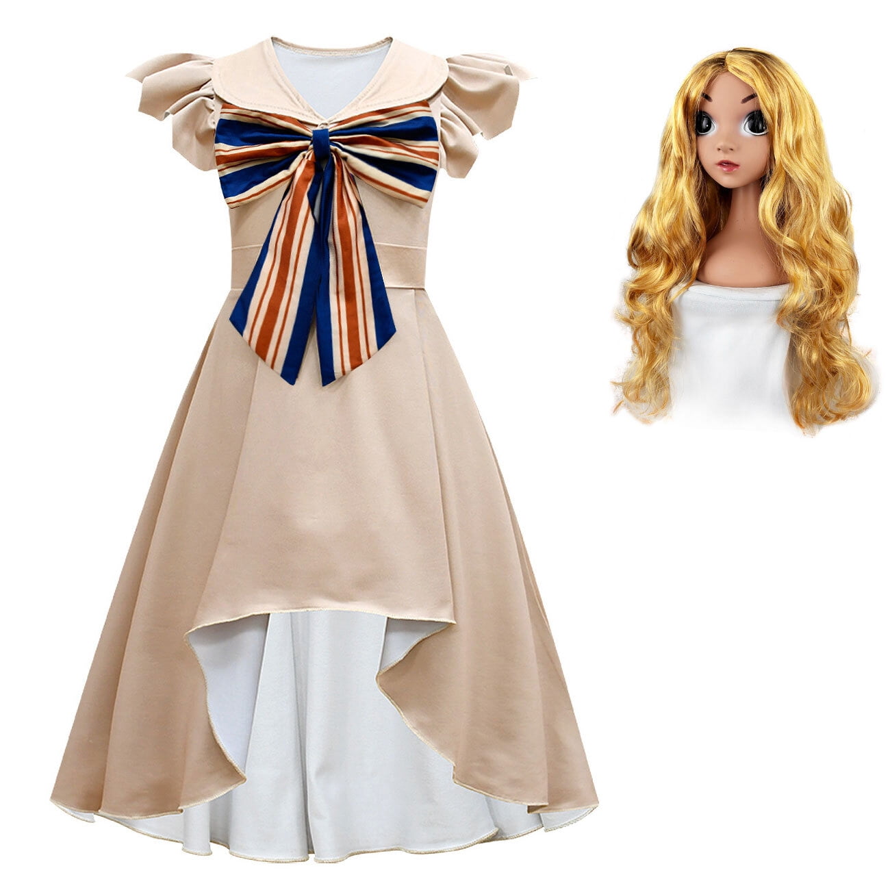 Girls M3gan Costume Uniform Dress Halloween Outfits with Bow and Gold ...
