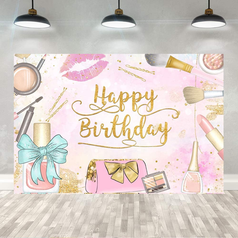 Girls Makeup Birthday Backdrop Spa Glamour Cosmetics Theme Birthday ...