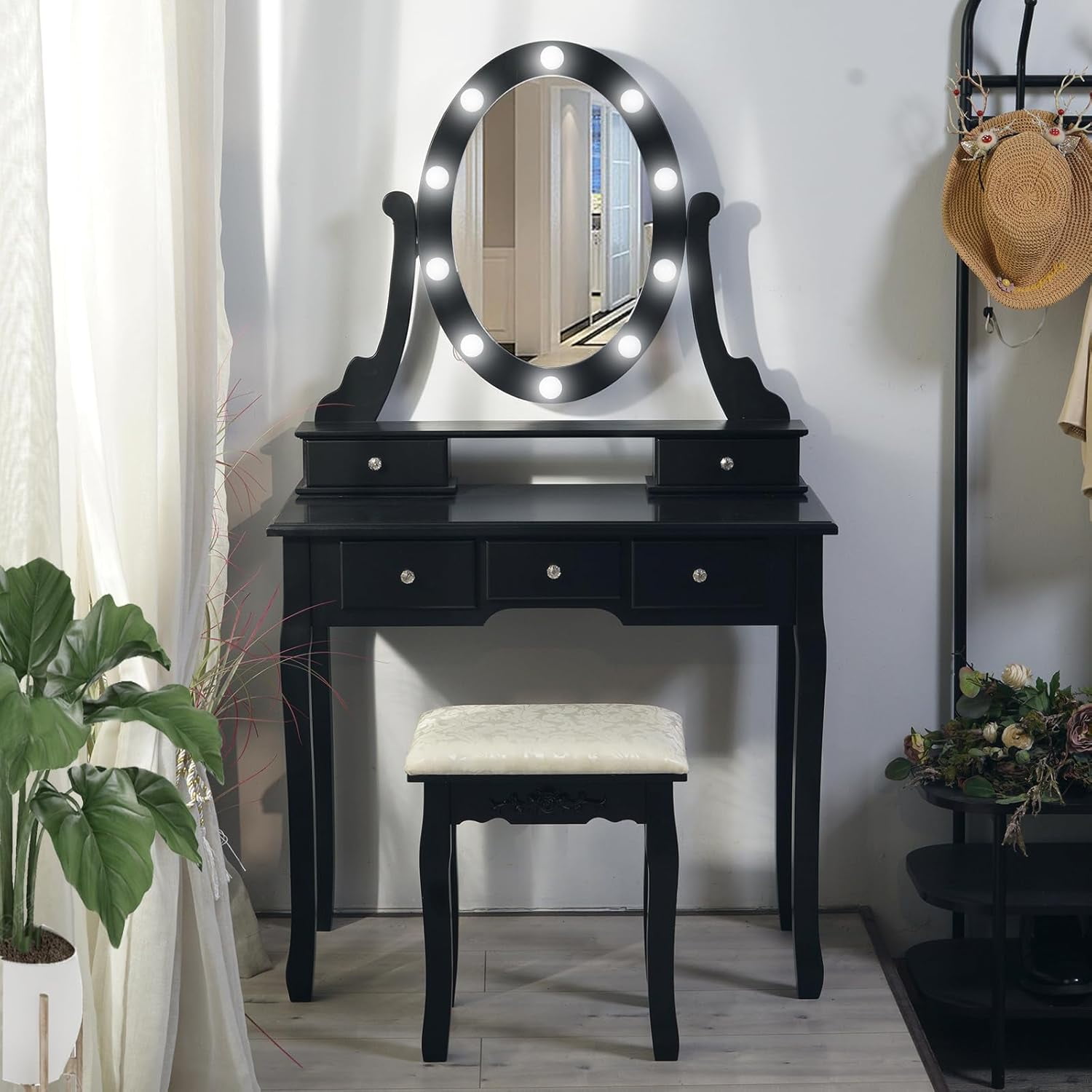 Girls Makeup Vanity Set with Cushioned Stool, Modern Dressing Table ...