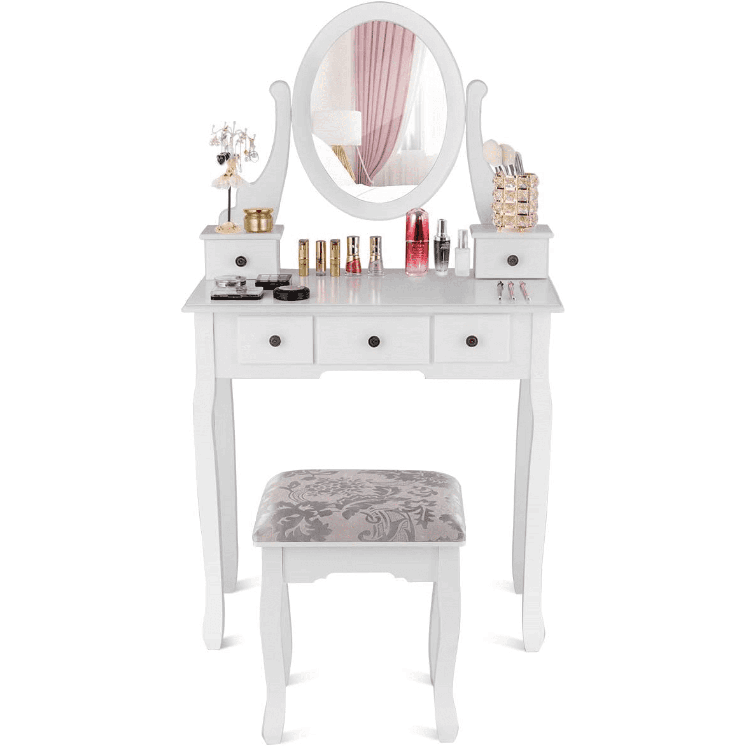 Girls Makeup Vanity Table with Mirror and Stool GUBUONIP Storage Drawer ...