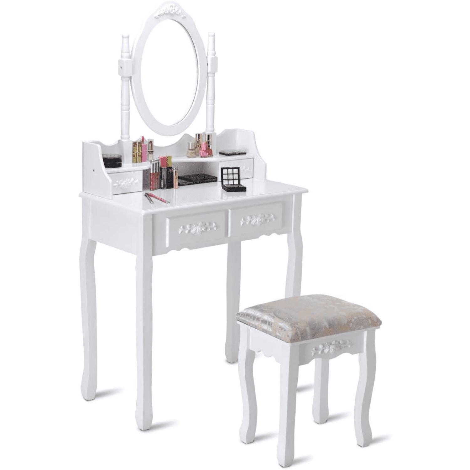 Girls Makeup Vanity Table with Mirror and Stool GUBUONIP Storage Drawer ...
