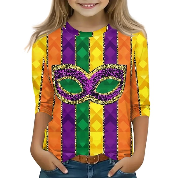 Girls Mardigras Shirt New Orleans Tops Toddler Kids 3/4 Sleeve Sequin ...