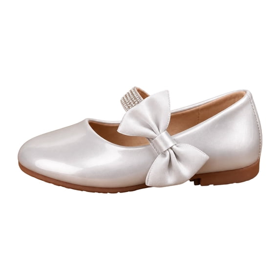 Girls Mary Jane Round Toe Dress Shoes Satin Bow Rhinestone Hook and ...