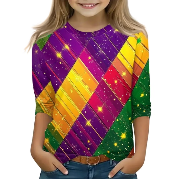 YOUYEDIAN Girls Mask Print 3/4 Sleeve Tops Toddler Spring Fall Casual ...